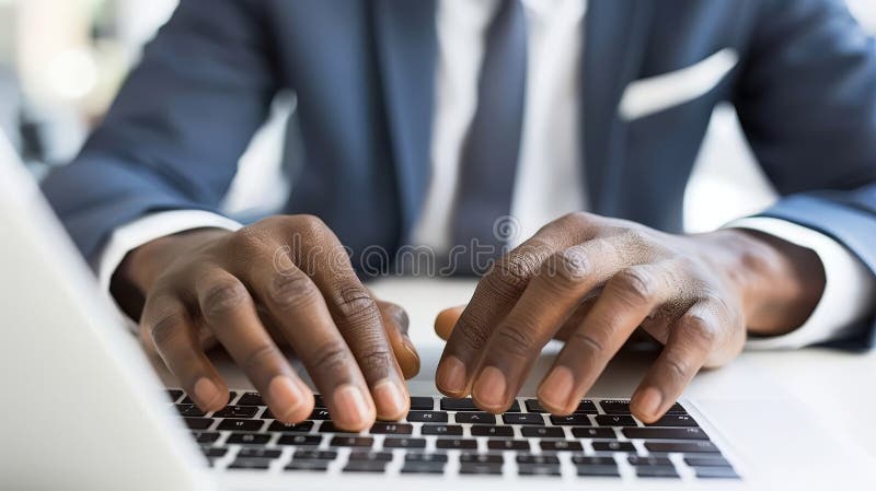 Close Up of Businessman Working on Laptop in Office Environment ...