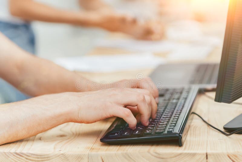 Close Up. Businessman Working on a Personal Computer Stock Image ...