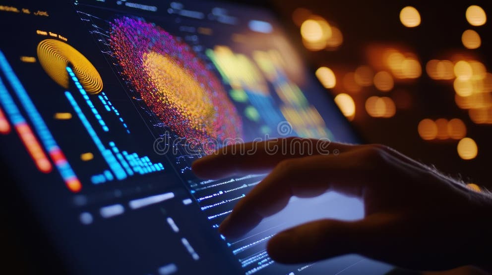 Businessman Analyzing Data on Interactive Touchscreen Display in the ...