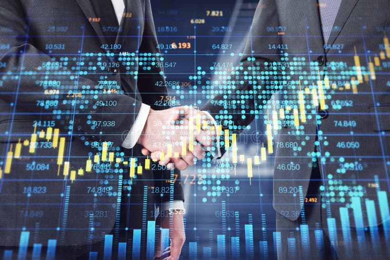 Close Up of Businessmen Shaking Hands Using Cellphone with Creative ...