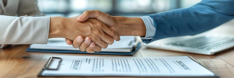 Close-up of Businesspeople Shaking Hands Over Signed Document on Desk ...
