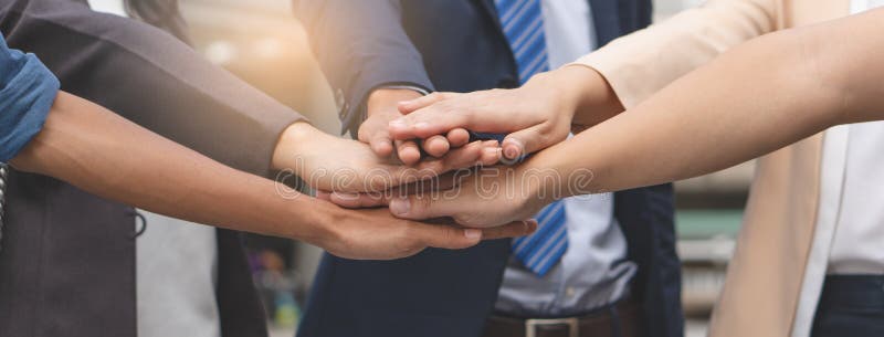 Close-up of Businesspeople Stacking Show Power Teamwork Stock Photo ...