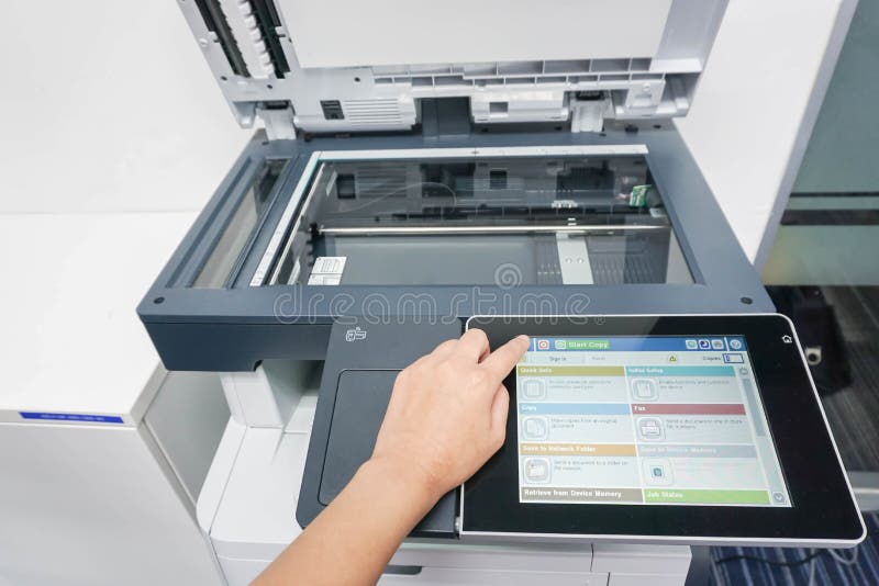 Close Up Businesswoman with Touchscreen of Printer Stock Image - Image ...
