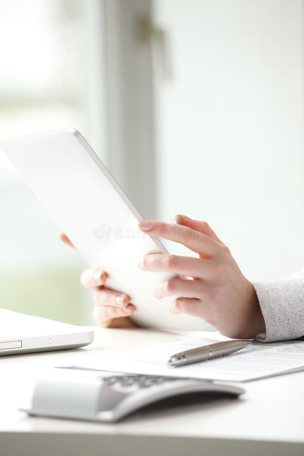 Close-up of Businesswoman is Typing on Her Tablet Stock Image - Image ...