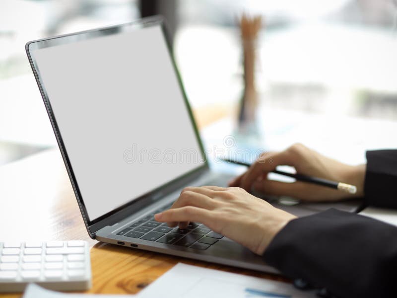Close-up Businesswoman Typing on Laptop Keyboard Stock Photo - Image of ...
