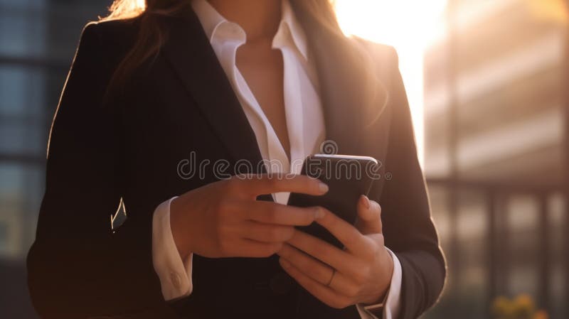 Close Up of Businesswoman Using Smartphone in Daylight by Generative AI ...