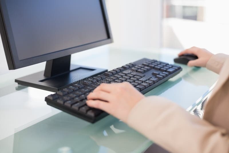 Close Up on Businesswoman Working on Computer Stock Photo - Image of ...