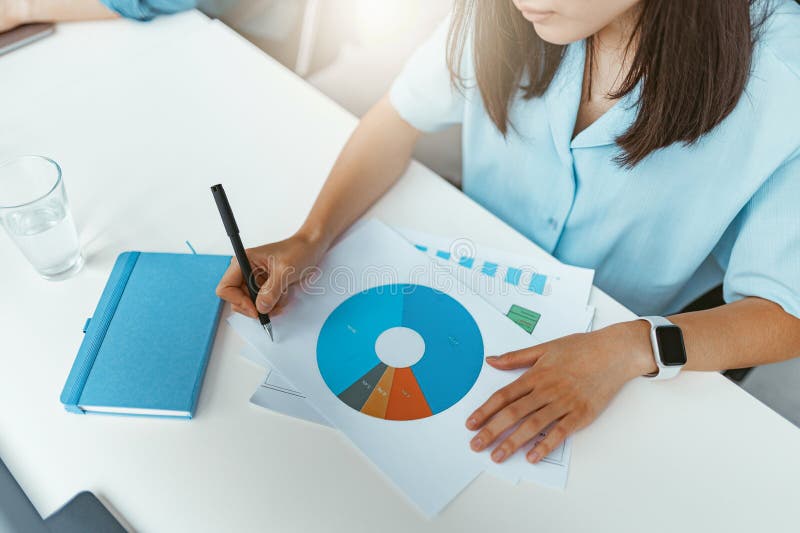 Close Up of Businesswoman Working with Documents and Making Notes Stock ...