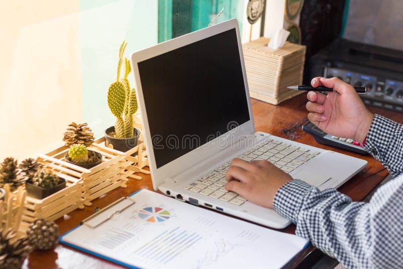 Businesswomen Using Computer Working in Coffee Shop. Stock Photo ...