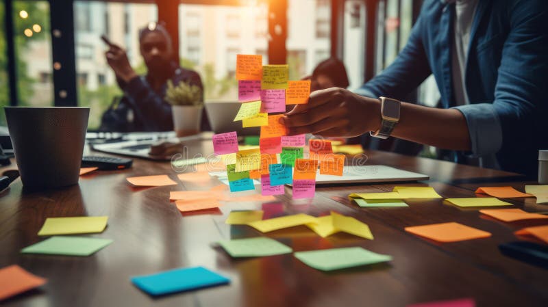 Close-up of a Busy Brainstorming Session with Multiple Hands, Colorful ...