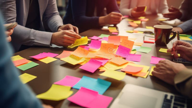 Close-up of a Busy Brainstorming Session with Multiple Hands, Colorful ...