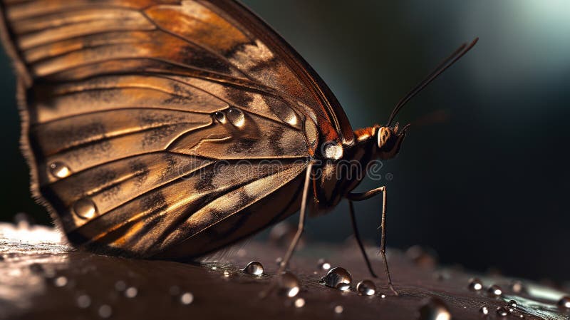 A Close Up of a Butterfly with Drops of Water on it S Wings Stock ...