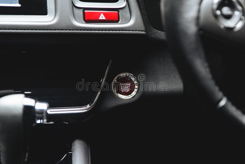 Close Up Button Functions Car Engine Start and Stop in Motor Vehicle ...
