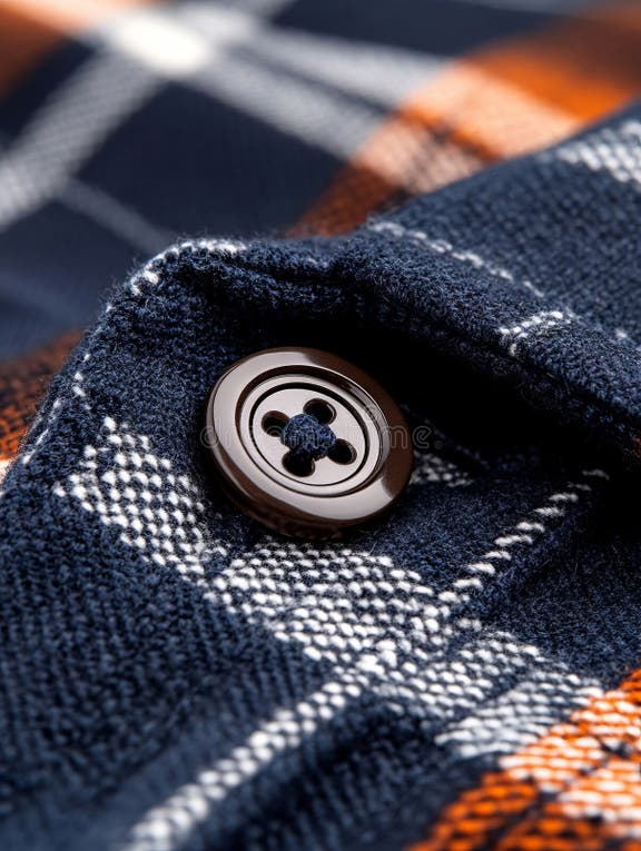 A Close Up of a Button on a Plaid Shirt Stock Photo - Image of white ...