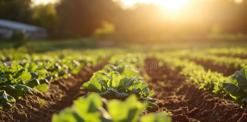 A Close-Up of a Cabbage Patch at Sunset Stock Illustration ...