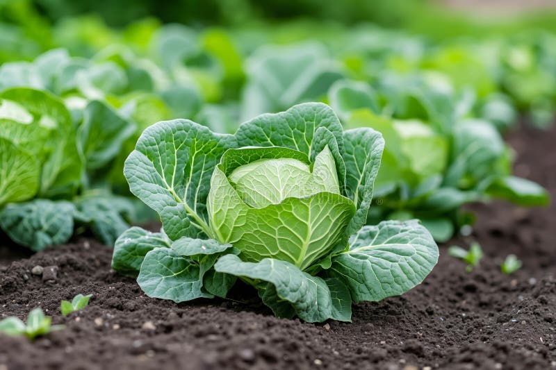 A Close Up of a Cabbage Plant Growing in a Field Stock Image - Image of ...