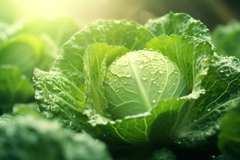 Close Up Cabbage, Rainy, Ultra Detailed, Look Front To the Sunlight. AI ...