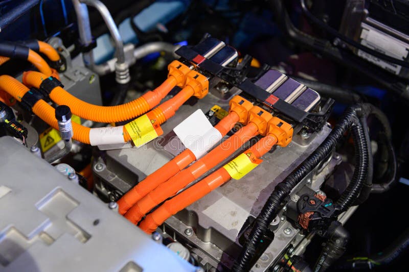 Close Up of Cable in Electric Car Engine Stock Photo - Image of chrome ...