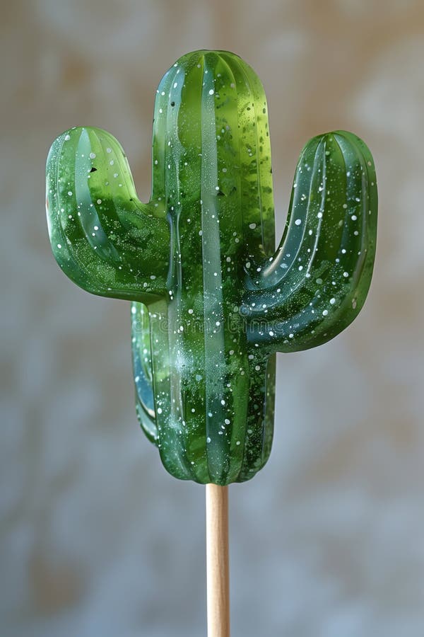 Close-up of Cactus-shaped Green Popsicle. Stock Image - Image of ...