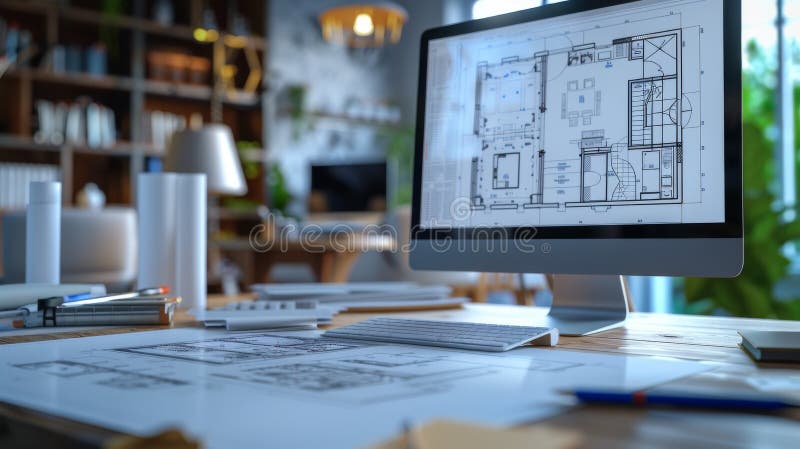 Close-up of a CAD Workstation in an Architect S Office, with Detailed ...