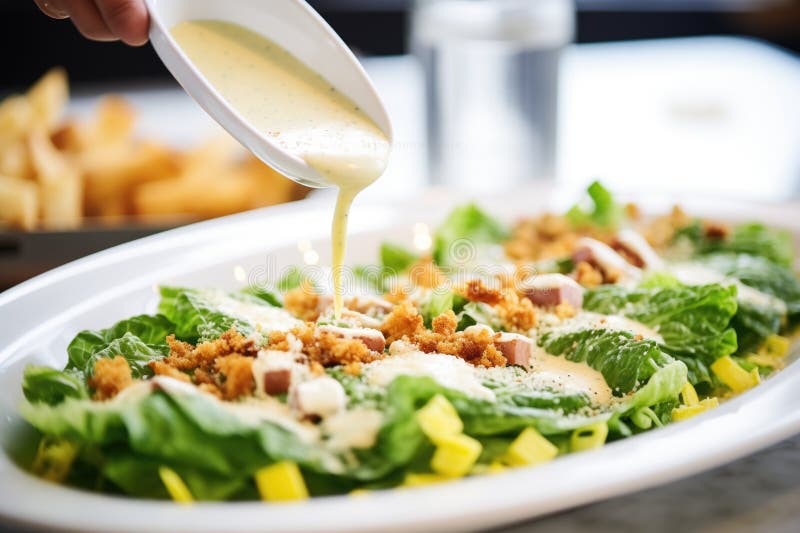 Close-up of Caesar Dressing Drizzle on Romaine Lettuce Stock Image ...