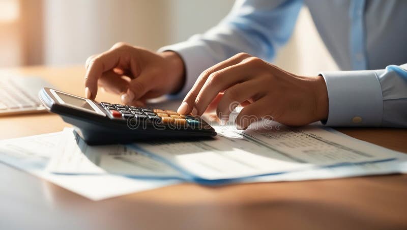 Close-up on Calculating Finances with Calculator and Documents Stock ...