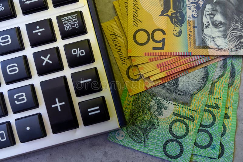 Close Up Calculator with Aus 50 100 Australian Banknotes Saving Money ...