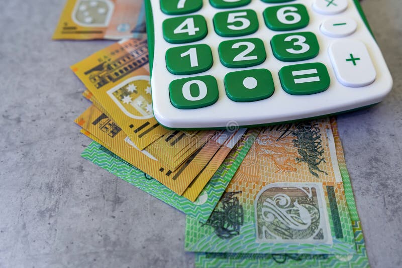 Close Up Calculator with Aus 50 100 Australian Banknotes Saving Money ...