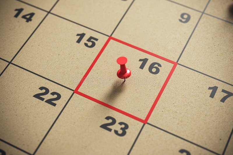 Close-up of Calendar with Red Pin on Date 16, Concept of Important ...