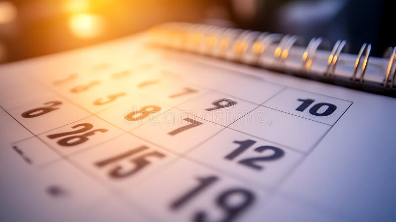 Close Up of a Calendar Showing Dates with Selective Focus and Golden ...