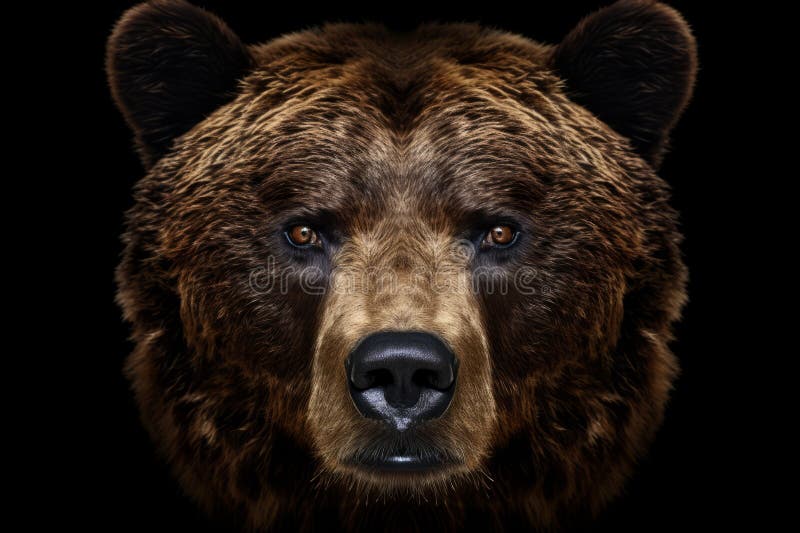 Close-up of Calm Bear Muzzle Isolated. Head Front View Stock Photo ...