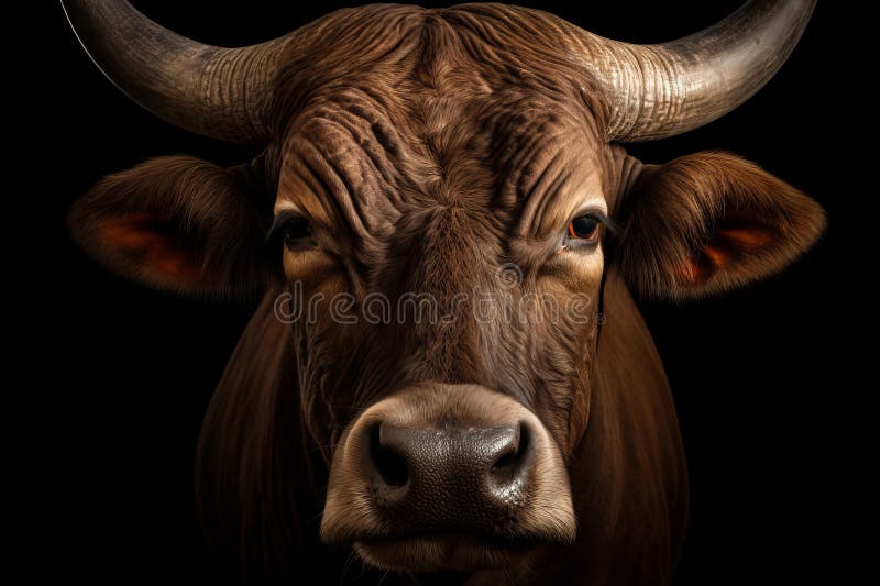 Close-up of Calm Bull Muzzle Isolated. Head Front View Stock Photo ...