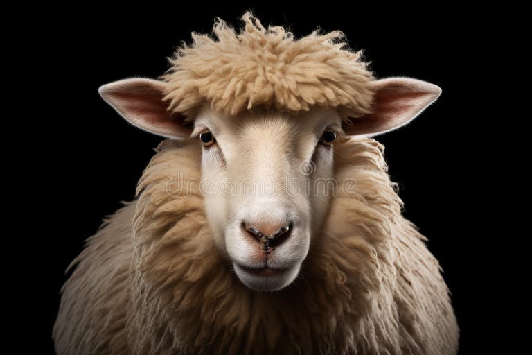 Close-up of Calm Sheep Muzzle Isolated. Head Front View Stock Image ...