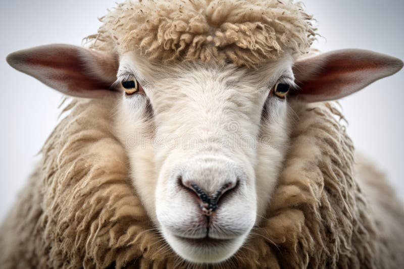 Close-up of Calm Sheep Muzzle Isolated. Head Front View Stock Photo ...