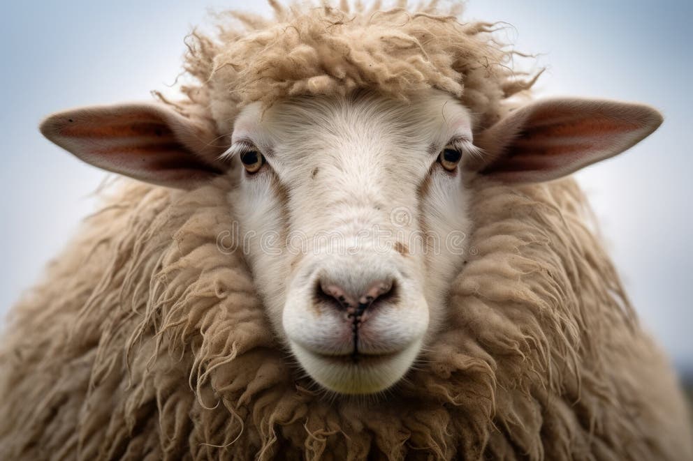 Close-up of Calm Sheep Muzzle Isolated. Head Front View Stock Photo ...