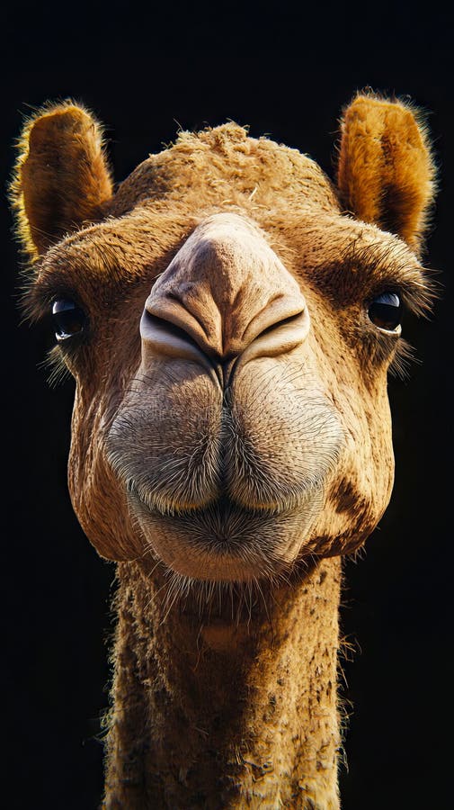 A Close Up of a Camel S Face with a Black Background Stock Photo ...