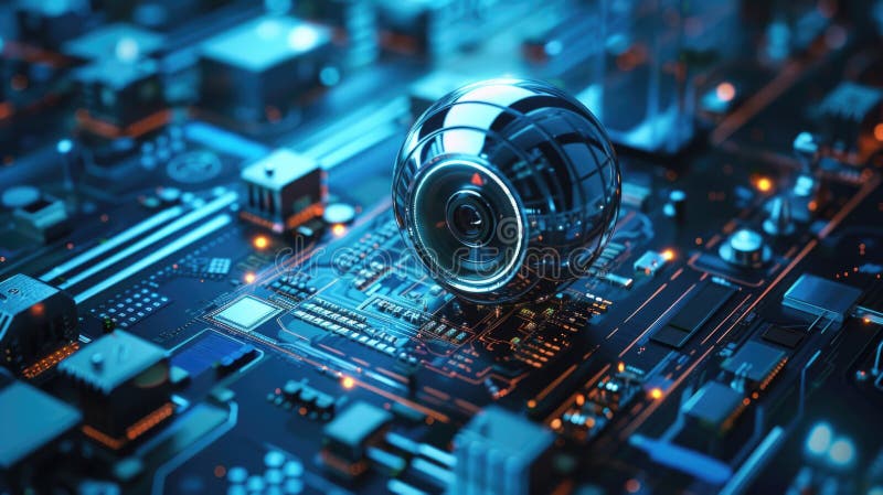 Close-up of a Camera on a Computer Motherboard. Perfect for Technology ...