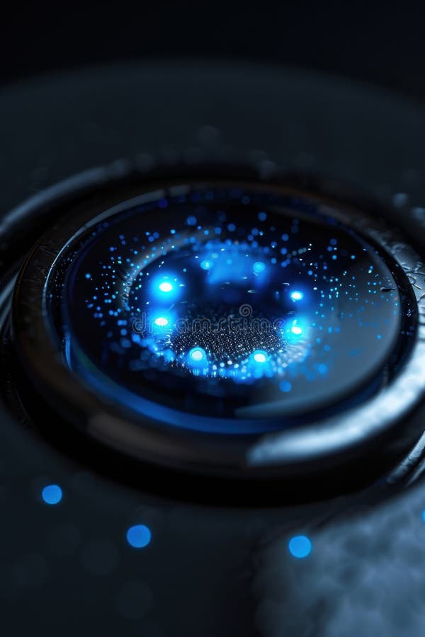 Close-up of a Camera Lens with Blue Light Stock Image - Image of ...