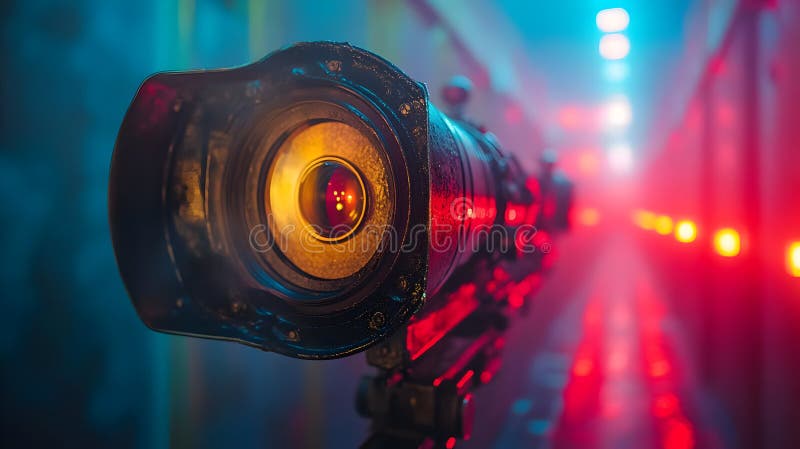 Close Up of a Camera Lens with Colorful Bokeh Lights in the Background ...
