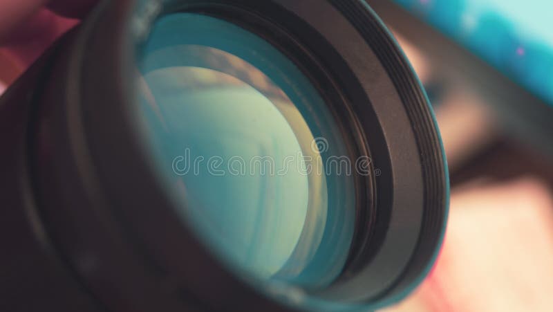 Close Up Camera Lens with Light Reflection Stock Image - Image of zoom ...