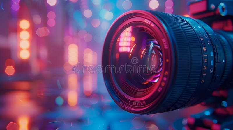 A Camera Lens with a Red and Blue Background. Stock Illustration ...