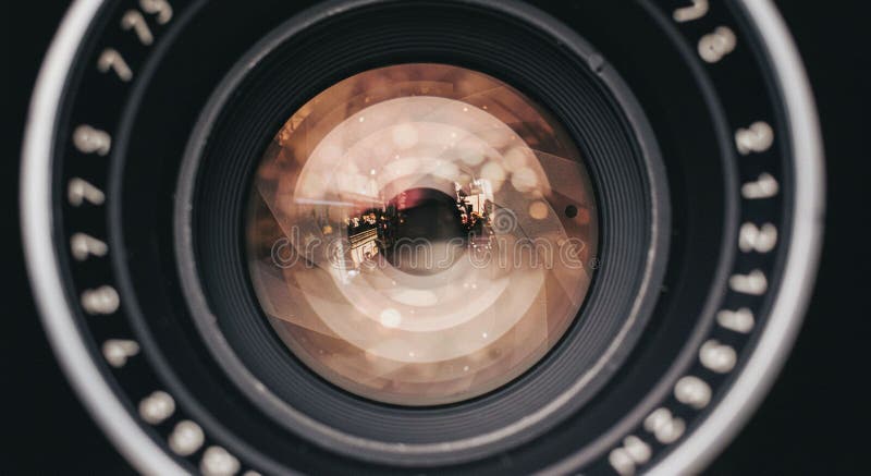 Lose-up of a Camera Lens with Visible Aperture Blades and Reflections ...