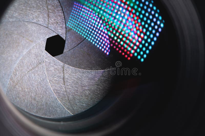 Close-up of a Camera Mirror Lens Front Lens with Aperture and ...