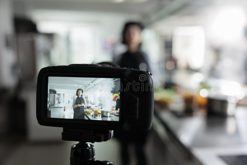 Close Up of Camera Recording Head Cook Presenting Herbs and Ingredients ...