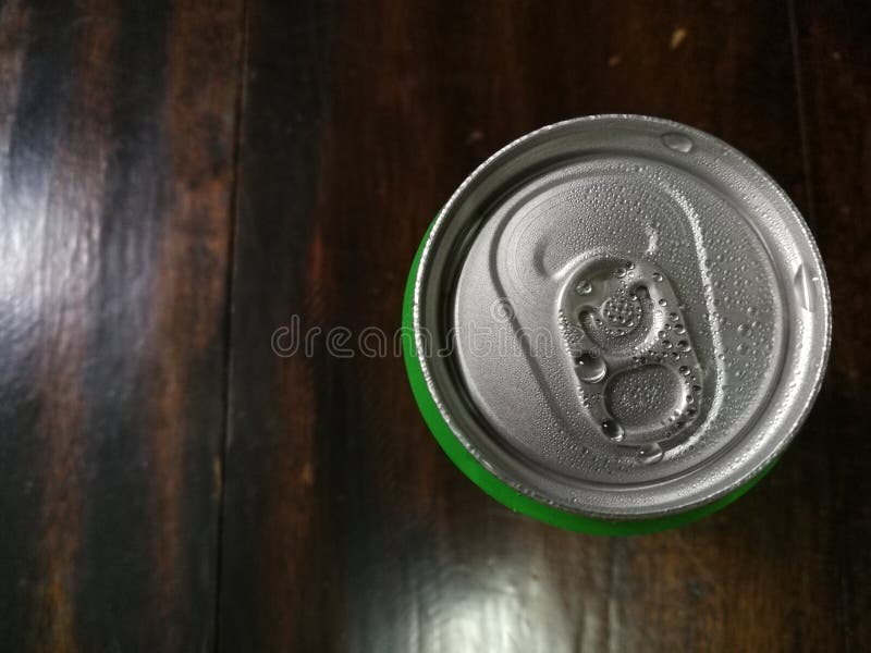 Top View of a Can on Wood Background. Stock Image - Image of round ...