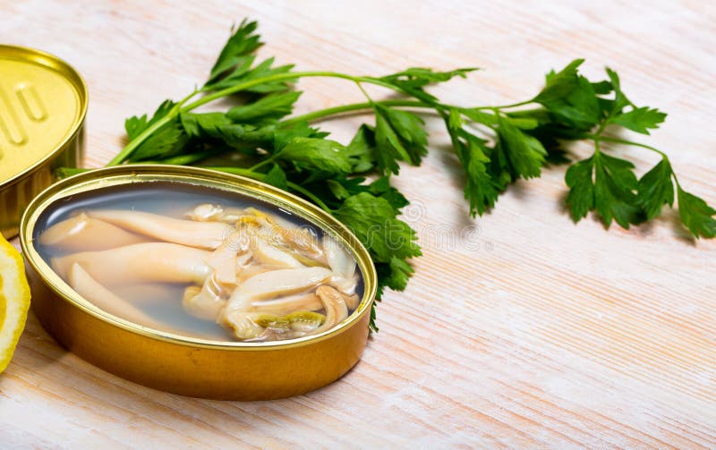 Navajas shellfish in oil stock photo. Image of canned - 319177488
