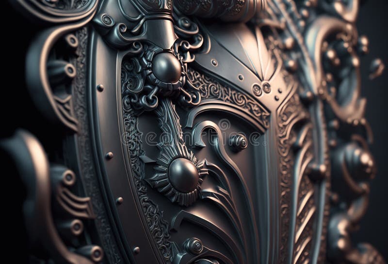 Close Up Caption of Iron Shield. 3D Rendering Style Stock Image - Image ...