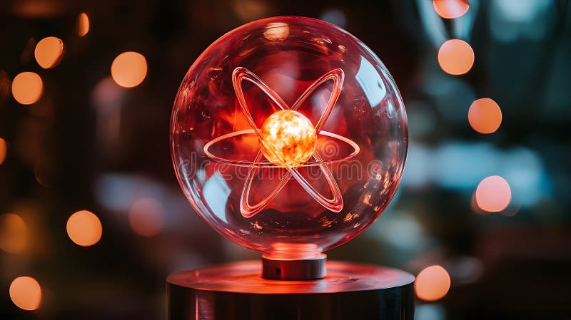 Illuminated Atom Model Red Glass Sphere Science Decor Table Lamp AI ...