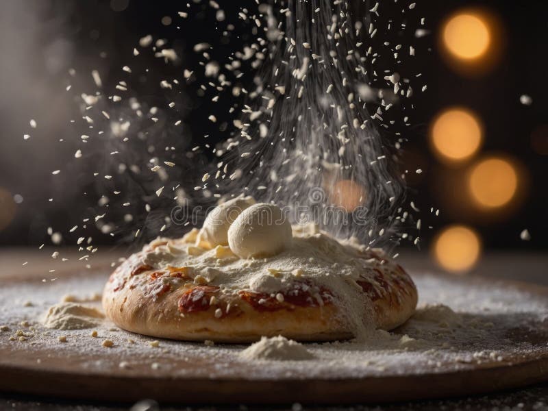 A Close-up Capture of Flour Dusting Over Rising Pizza Dough. Stock ...