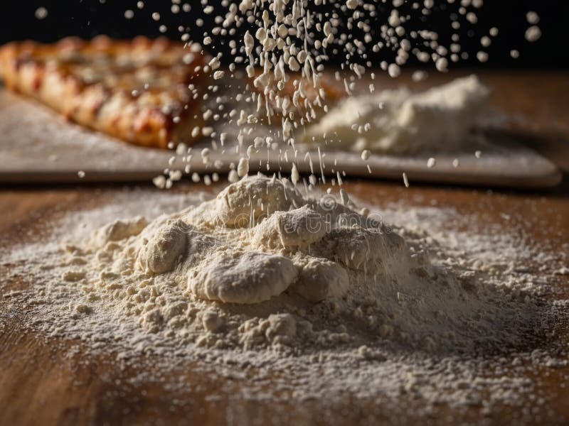 A Close-up Capture of Flour Dusting Over Rising Pizza Dough. Stock ...